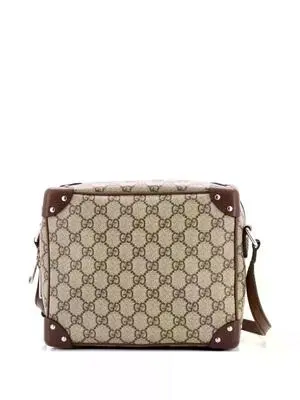 Gucci Trunk Shoulder Bag Gg Coated Canvas With Studded Leather Crossbody
