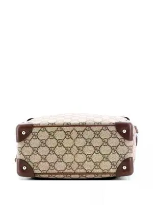 Gucci Trunk Shoulder Bag Gg Coated Canvas With Studded Leather Crossbody