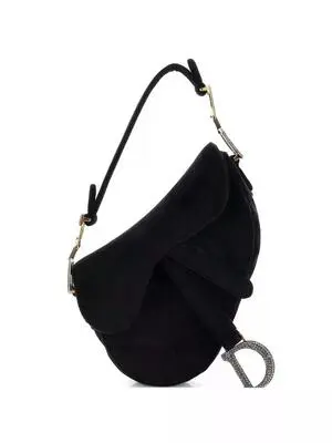 Dior Saddle Handbag Velvet With Crystals Mini Shoulder Bag - Black