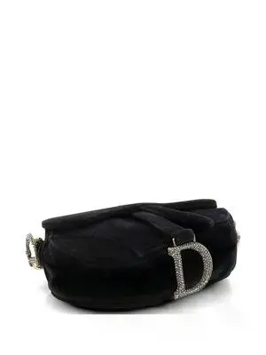 Dior Saddle Handbag Velvet With Crystals Mini Shoulder Bag - Black
