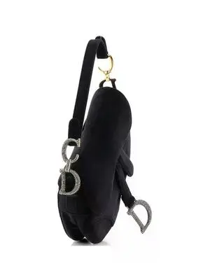 Dior Saddle Handbag Velvet With Crystals Mini Shoulder Bag - Black