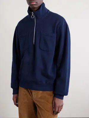 DRAKE'S Cotton And Wool-blend Half-zip Sweater