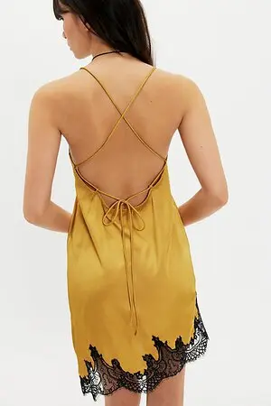 Free People Intimately Heirloom Mini Slip Dress - Gold Combo