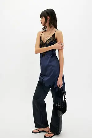 Free People Intimately Heirloom Mini Slip Dress Navy Combo