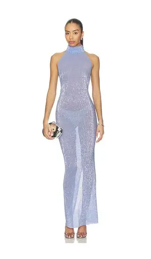 L'IDEE Casablanca Sequin Embellished Halter Neck Gown - Blue