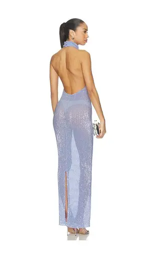 L'IDEE Casablanca Sequin Embellished Halter Neck Gown - Blue