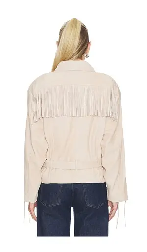 LAMARQUE Kyel Suede Jacket With Fringe And Belt - Cream