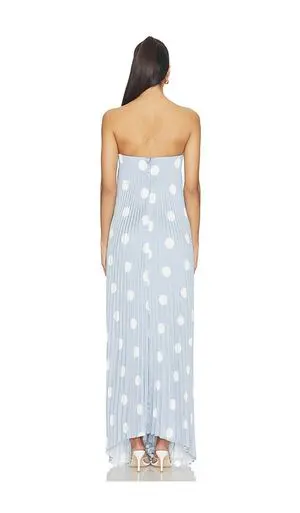 L'IDEE Black Tie Gown With Pleated Accordion Silk Textile And Polka Dot Print - Blue