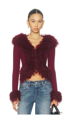 I.AM.GIA Faux Fur Trimmed Cardigan - Red