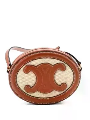 Celine Triomphe Oval Canvas And Leather Crossbody Bag - Brown