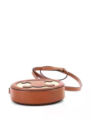 Celine Triomphe Oval Canvas And Leather Crossbody Bag - Brown