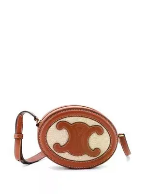 Celine Triomphe Oval Canvas And Leather Crossbody Bag - Brown