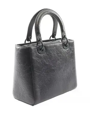 Dior 2010-2026 Medium Crinkled Calfskin Eiffel Tower Lady Satchel - Black