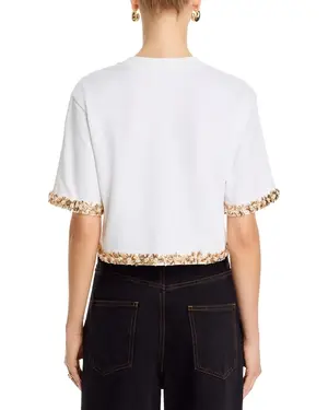 Cinq À Sept Sunflare Floral Embellished Cotton Top - White