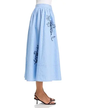 Cinq À Sept Matilda Embroidered Striped Skirt