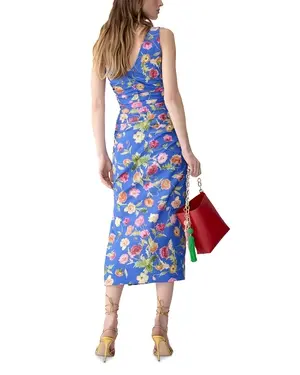 Carolina Herrera Sleeveless Gathered V-neck Floral Print Dress - Bluebell Multi