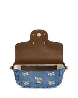 Valentino Garavani Embroidered Flower Vlogo Denim Shoulder Bag
