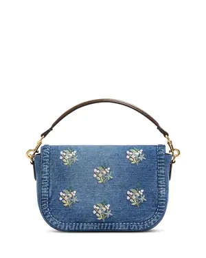 Valentino Garavani Embroidered Flower Vlogo Denim Shoulder Bag