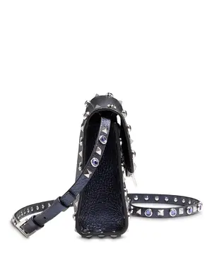 Valentino Garavani Small Rockstud & Rhinestone Leather Shoulder Bag - Navy