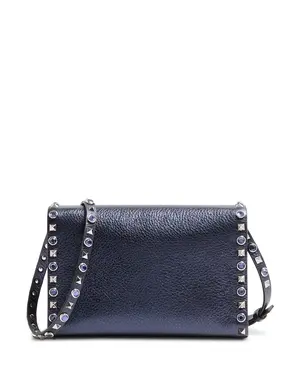 Valentino Garavani Small Rockstud & Rhinestone Leather Shoulder Bag - Navy