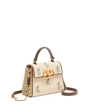 Valentino Garavani Small Embroidered Linen Handbag