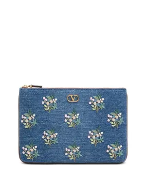 Valentino Garavani Floral Embroidered Denim Pouch - Multi