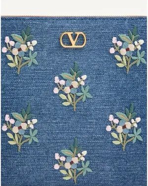 Valentino Garavani Floral Embroidered Denim Pouch - Multi