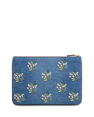 Valentino Garavani Floral Embroidered Denim Pouch - Multi