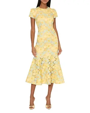 MILLY Tahlia Lace Midi Dress - Yellow Multi