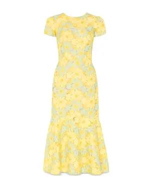 MILLY Tahlia Lace Midi Dress - Yellow Multi