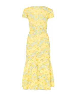 MILLY Tahlia Lace Midi Dress - Yellow Multi