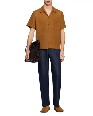 Sandro Openwork Mesh Shirt - Camel
