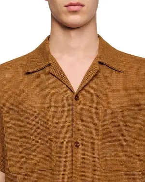 Sandro Openwork Mesh Shirt - Camel
