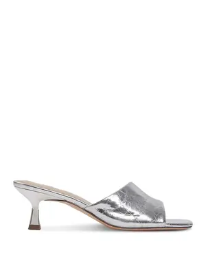 Sandro Metallic Leather Slides - Silver