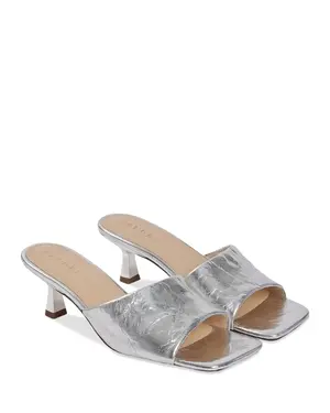 Sandro Metallic Leather Slides - Silver