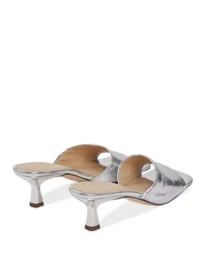 Sandro Metallic Leather Slides - Silver