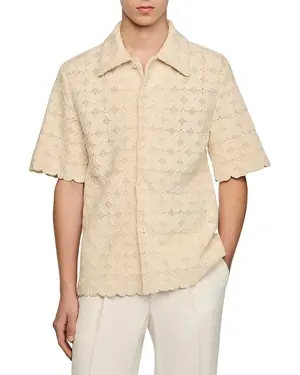 Sandro Cotton Broderie Anglaise Shirt - Ecru