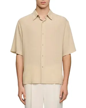 Sandro Pleated Shark Collar Shirt - Sand