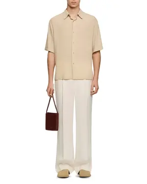 Sandro Pleated Shark Collar Shirt - Sand
