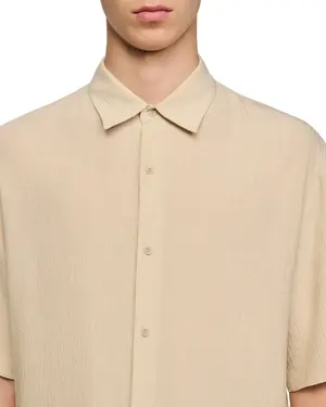 Sandro Pleated Shark Collar Shirt - Sand