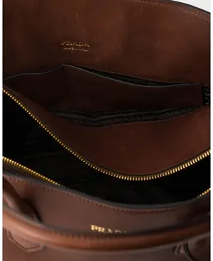 Prada Large Leather Tote Bag - Brown