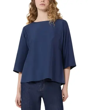 Navy Silk Tops