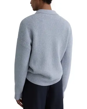 REISS Prop Long Sleeve Half Zip Ribbed Polo Shirt