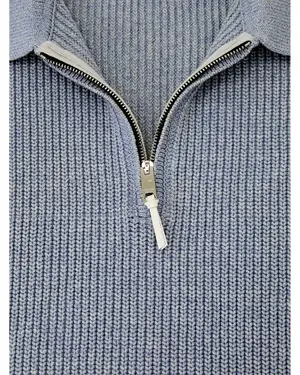 REISS Prop Long Sleeve Half Zip Ribbed Polo Shirt