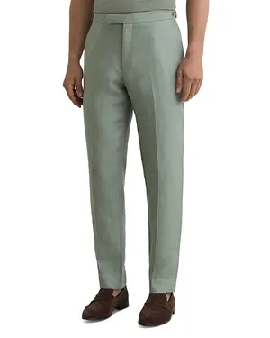 REISS Atlantic Tailored Fit Linen Twill Suit Trousers - Sage