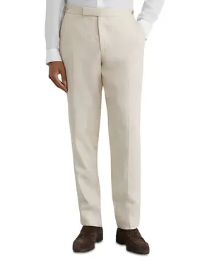 REISS Atlantic Tailored Fit Linen Twill Suit Trousers - Stone