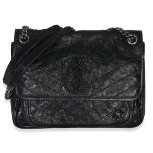Saint Laurent Matelasse Niki Chain Satchel Crinkled Calfskin - Black