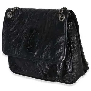 Saint Laurent Matelasse Niki Chain Satchel Crinkled Calfskin - Black