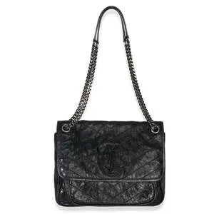 Saint Laurent Matelasse Niki Chain Satchel Crinkled Calfskin - Black