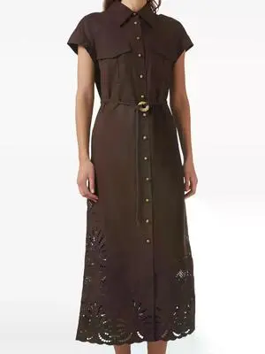 Clea Kya Embroidered Midi Dress - Brown